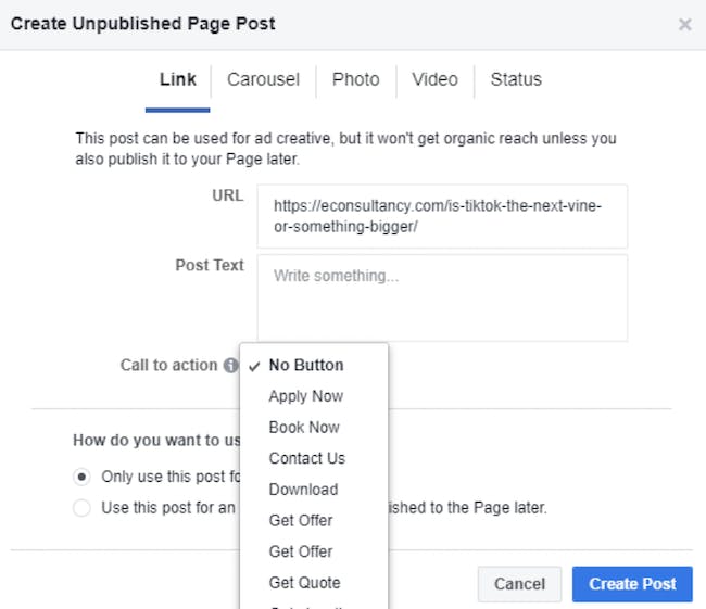 How to add embedded call-to-action buttons to your Facebook posts